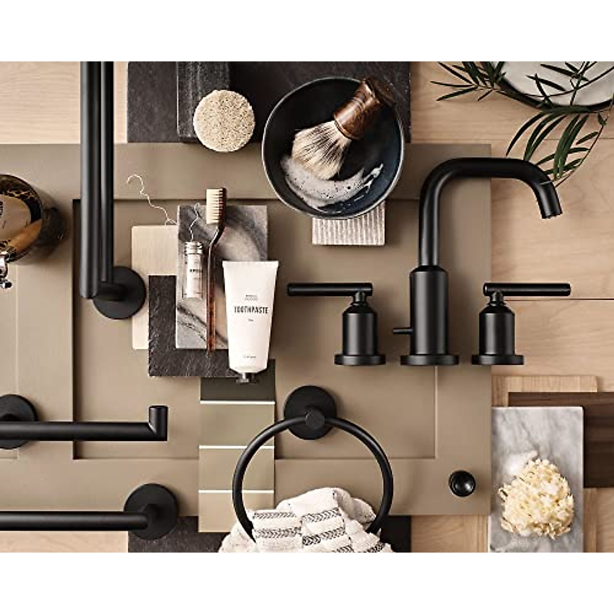 Moen Gibson Matte Black Two-Handle Widespread High Arc Modern Bathroom Sink Faucet, Modern Bathroom Faucet for Three Hole Bath Sinks (Valve Required), T6142BL