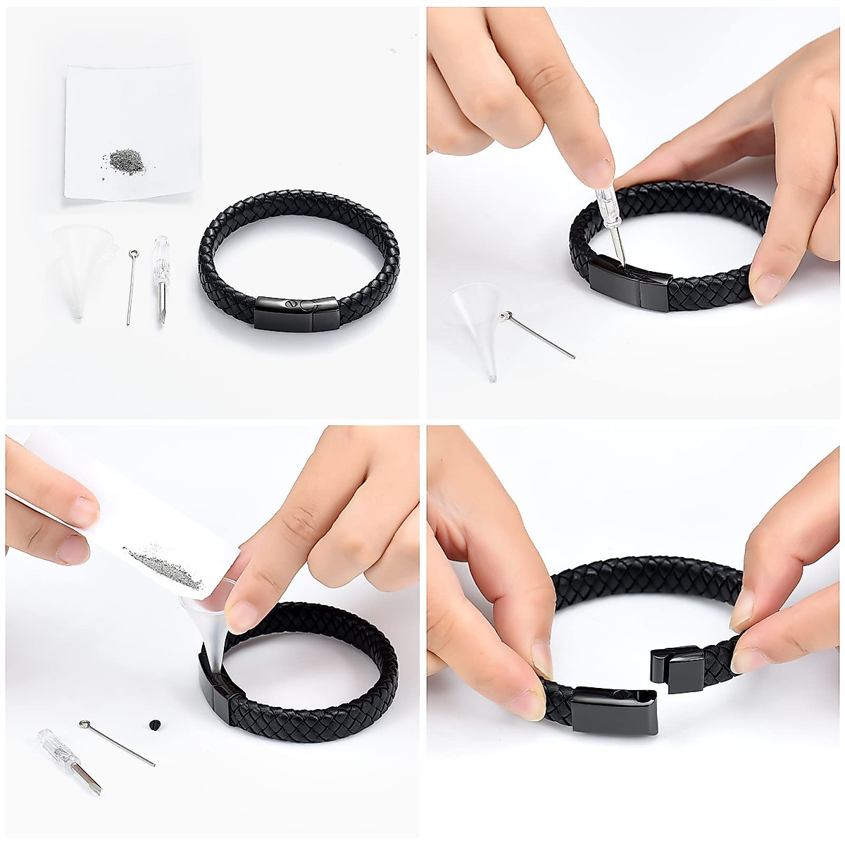 Imrsanl Cremation Jewelry Urn Bracelet for Ashes Memorial Braided Leather Urn Bracelet Wristband for Ashes of Loved Ones Keepsake Cuff Bangle Jewelry for Women Men (Black-20cm/7.87inch)
