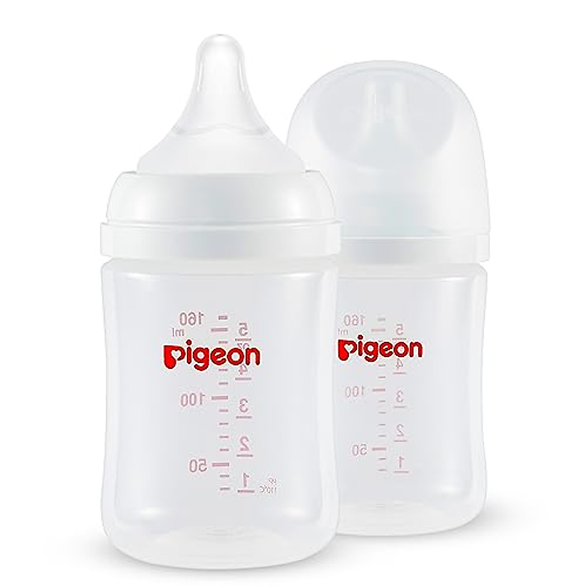 Pigeon PP Nursing Bottle Wide Neck, Streamlined Body, Natural Feel, Easy to Clean, 5.4 Oz(Pack of 2), Includes 2pcs SS Nipples (0m+)