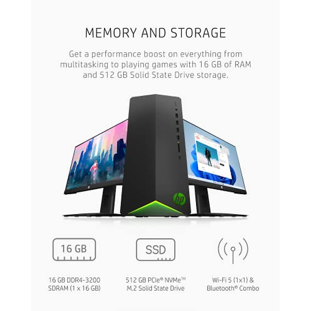 HP Pavilion AMD Radeon RX 6600XT, AMD Ryzen 7 5700G Processor, 16 GB RAM, 512 GB SSD, Windows 11 Home, Wi-Fi 5 & Bluetooth 4.2, 9 USB Ports, Pre-Built Gaming PC Tower (TG01-2070, 2021)