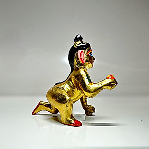 4OUR FAITH – Golden Painted Brass - (4") 10 cms - Laddoo Gopal Baby Krishna | Thakurji | Laddu Gopal Ji Murti Idol Statue Sculpture for Car/Office/Home/Gifting Use – Pack of 1 (Size 5)