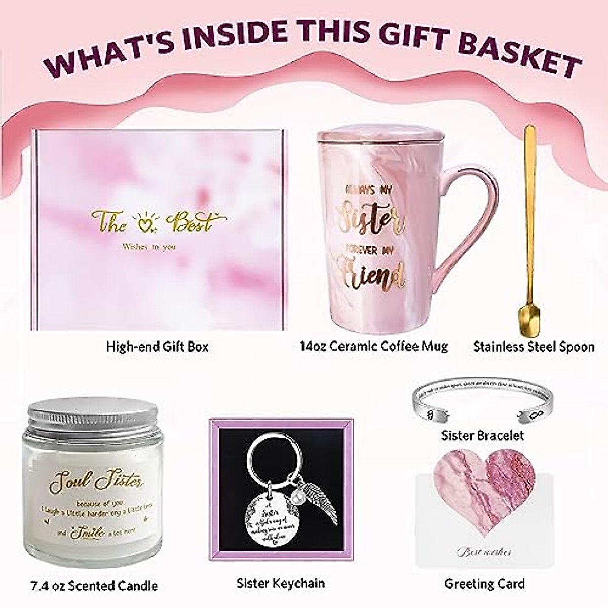 ICRGB Sister Birthday Gift ideas, Gifts Basket for Sister, Unique Birthday Gift Box for Sister, Customized Sister Friendship Gifts, Gift Set for Women, Thank You Gift for Sister