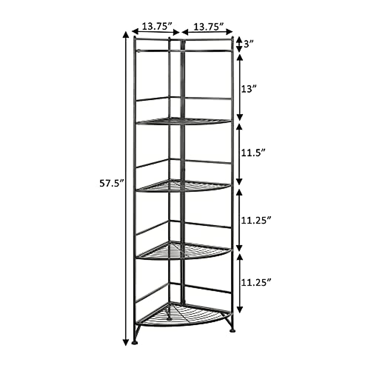 Convenience Concepts Xtra Storage 5 Tier Folding Metal Corner Shelf, Black