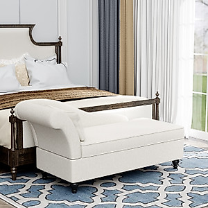 Yongqiang Storage Chaise Lounge Indoor, Upholstered Chaise Lounge Chair with Storage for Bedroom Living Room Office Beige Fabric (Left Armrest)