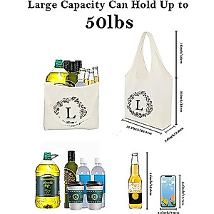 YieeTam Personalized Initial Canvas Tote Bag, Reusable Grocery Bags with Inner Pocket, Large Canvas Tote Bag for Women