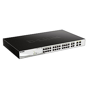 D-Link 28-Port Gigabit Smart Managed PoE+ Switch, 24 PoE+ Ports (370W) + 4 SFP Combo Ports, L2+, VLANs, Web Managed, Surveillance Mode, Rackmount, Energy Efficient, NDAA Compliant (DGS-1210-28MP)