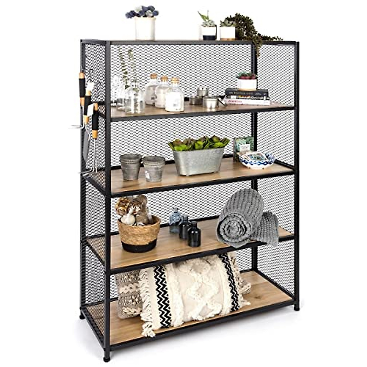 Displays2go Shelving Unit w/Five Shelves, 40" W x 60" H, Oak and Iron - Black (SMMMSHF)