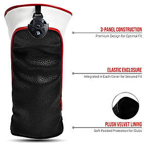 USA Golf Head Covers for Driver & Fairway Woods (Set of 3) - Premium Leather Headcovers, Designed to Fit All Woods and Drivers (Black)