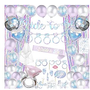 Bridal Shower Decorations Kit,Iridescence Bride To Be Decor Include Laser Balloons Photo Props Fringe Curtain Sash for Bachelorette Party Decor Wedding Shower Decorations