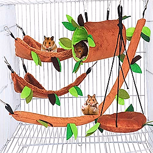 Hamiledyi Hamster Hammock Small Animals Hanging Warm Bed House Organic Natural Apple Wood Chewing Stick Rat Cage Nest Accessories Toy Hanging Tunnel and Swing for Sugar Glider Squirrel
