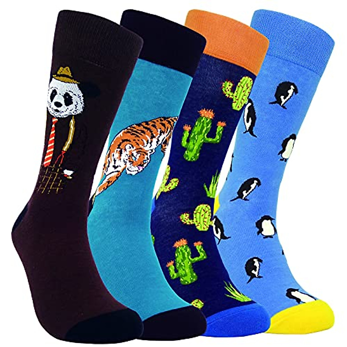 HSELL Mens Funny Animal Pattern Dress Socks Novelty Crazy Design Panda Men Tiger Penguin Cotton Socks Gifts for Men