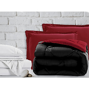 Elegant Comfort 7-Piece Bed-in-a-Bag Comforter & Sheet Set- Luxury 1500 Thread Count 7-Piece Cal King Size Bed-in-a-Bag, Cozy Bed Sheets and Comforter Set, Wrinkle and Stain Resistant, Black/Burgundy