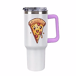Cute Pizza Insulated Tumbler with Lid And Straw Stainless Steel Travel Coffee Mug 40oz Violet-style