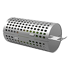 KEESHA BBQ Roller Grill Basket Vegetables & Fish Grill Basket - BBQ Grill Cooking Accessories for Outdoor Grill for Smokers / Pellet Grills / Charcoal Grills / Gas Grills - Perfect Grilling Gifts for Men, Stainless Steel