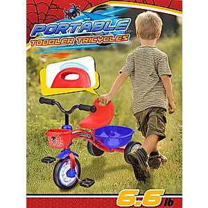 Tricycle for Toddlers 1-3 3-5 Year Olds, Spidern Toddler Bike Baby Balance Bike with Colorful Lighting Wheels & Large Basket, Birthday Gift and Toy for 1 2 3 4 5 Year Olds Boys and Girls