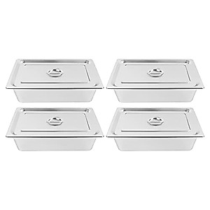 4 Pack Hotel Pan 5.9-Inch Deep Steam Table Pan with Lid 21.26" L x 12.6" W Hotel Pans Stainless Steel Pans Restaurant and Commercial Steam Tables