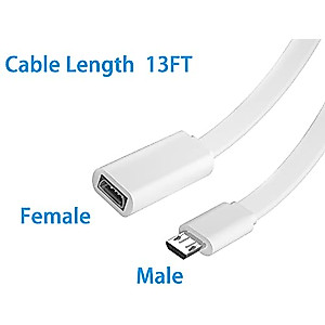 2 Pack 13FT Micro USB Extension Cable for Zmodo,Male to Female Extender Flat Power Cord Compatible for Wyze Cam v3 v2,Yi Camera,Oculus Go,Netvue,Nest Cam,Blink,Furbo Dog Home Security Camera