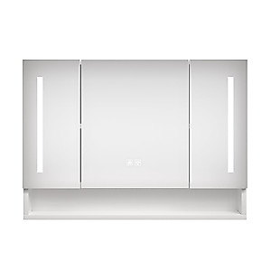 Leavader Aluminum Bathroom Medicine Cabinet with Mirrors and LED Lights, Three-Door Storage Cabinet Bathroom Wall Cabinet with Mirrored Door (39 x 28 inch)