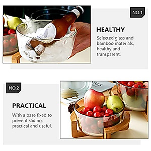 YARNOW Glass Salad Bowl with Wooden Stand Cereal Bowls Mixing Bowls 1500ml Fruit Snack Serving Plate Side Dish Bowls Microwave Safe for Appetizer Salad Candy Fruit
