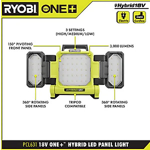 RYOBI ONE+ 18V Cordless Hybrid LED Panel Light (Tool Only) - PCL631B