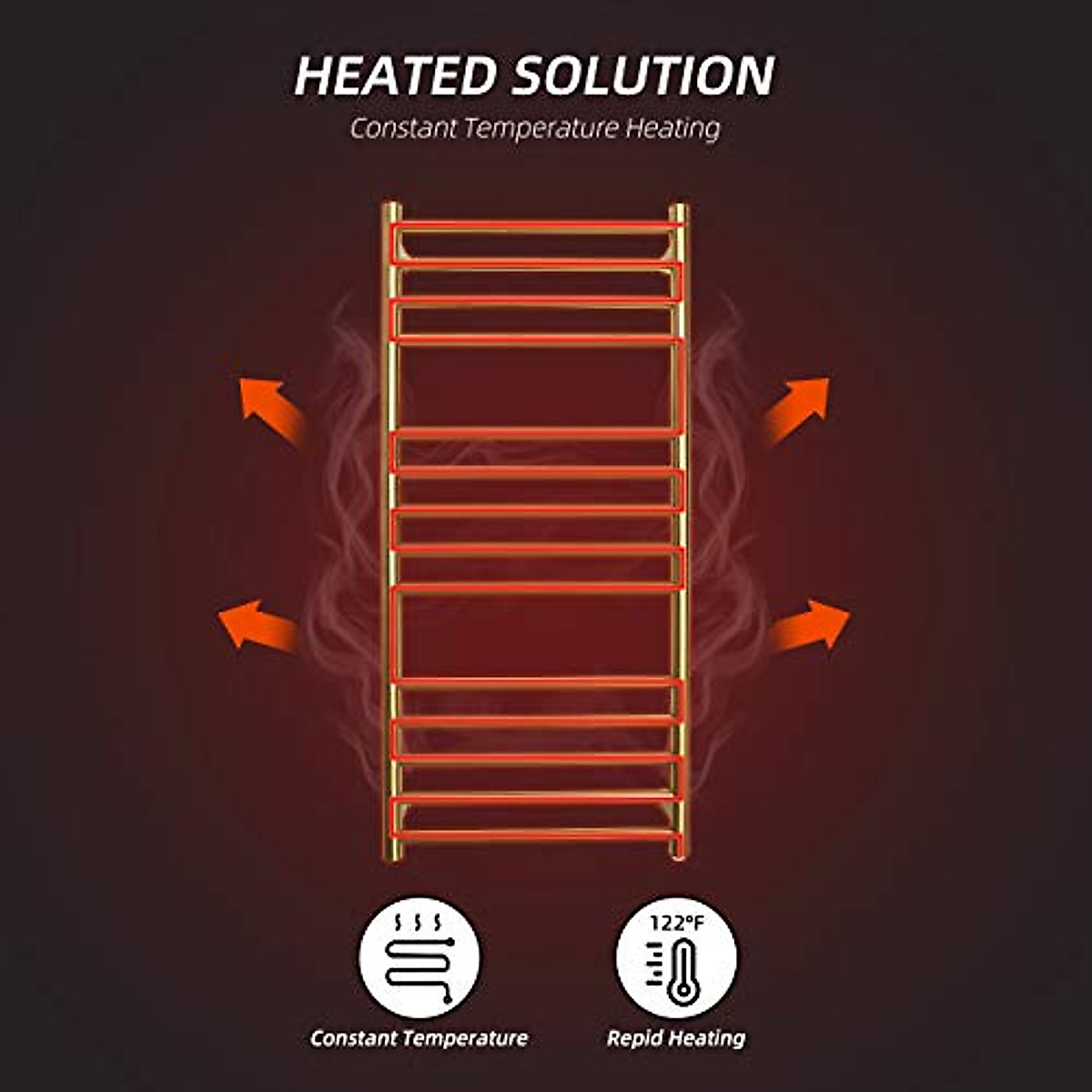 BERGOTO Towel Warmer Rack Home Bathroom 14 Bar Stainless Steel Space Saving Plug-in Wall Mounted Cloth Towel Heated Drying Rack Gold/Black (Gold)