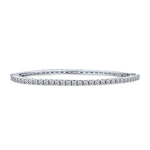 Classic Fashion Bridal AAA Cubic Zirconia Princess Cut CZ Eternity Tennis Stackable Bangle Bracelet For Women, Prom, Wedding Silver Plated 7-7.5 Inch