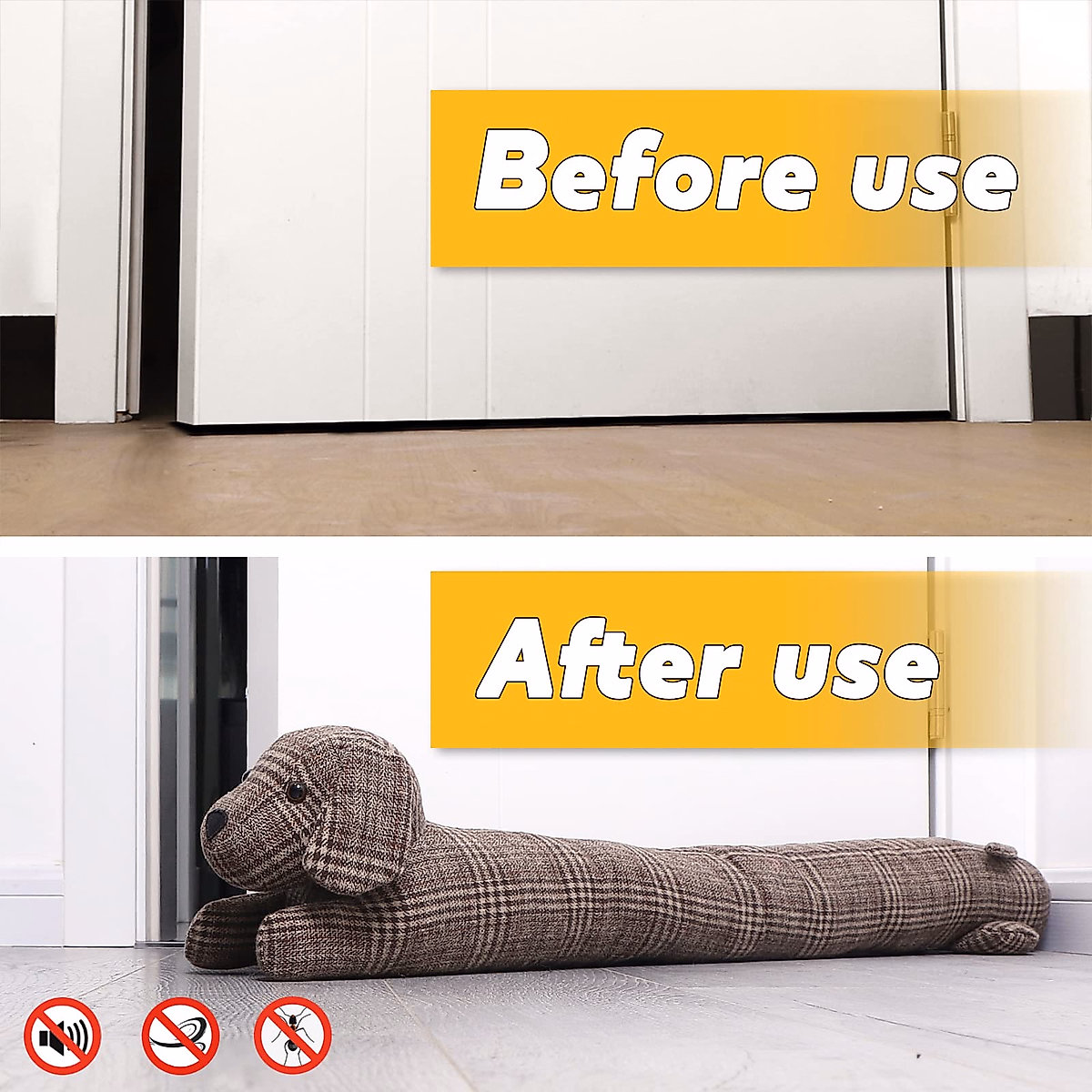 SANFERGE Dog Under Door Draft Stopper Heavy Duty, 3LB 34 Inch Decorative Fabric Door Draft Blocker, Animal Weather Stripping Sound Proof Bottom Seal, Save Energy Stopper Guard, Brown Plaid