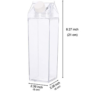 Bac-kitchen 2 Pack Milk Carton Water Bottle - Clear Square Milk Bottles BPA Free Portable Water Bottle with 23 PCS Stickers For Outdoor Sports Travel Camping Activities