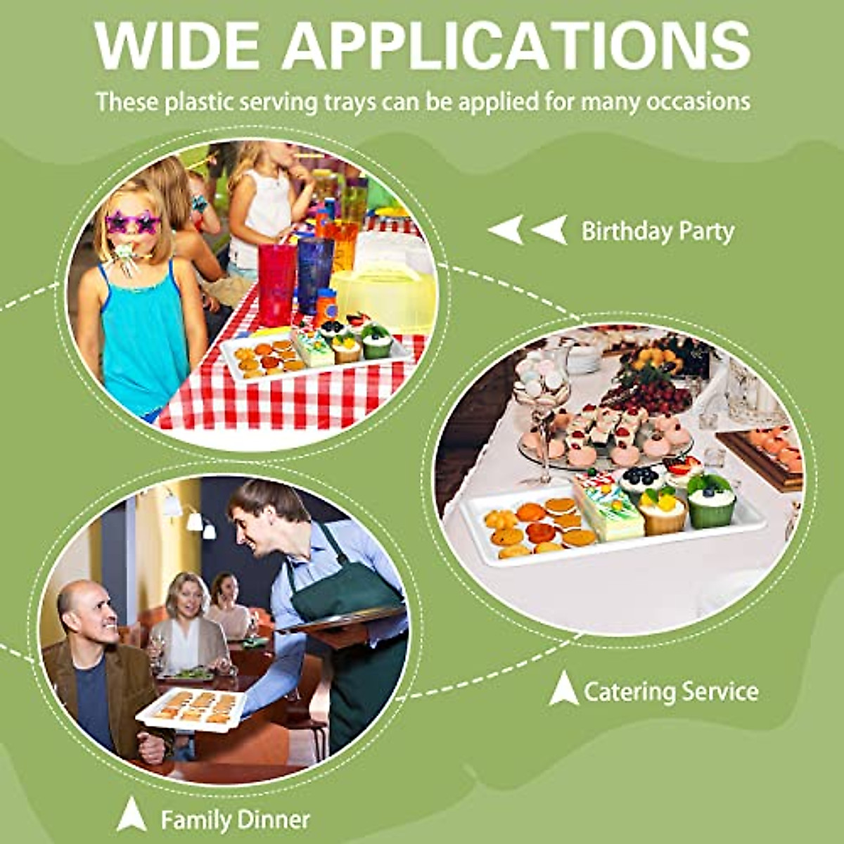 20 Pieces Rectangle Plastic Serving Trays Set 15 x 8 Inch White Rectangle Food Trays Decorative Catering Cookie Plastic Fast Food Trays Disposable Serving Platter for Party Buffet Wedding Parties