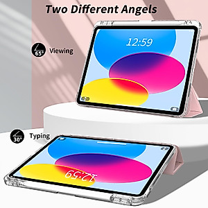 KVTVOU 10th Generation Case 2022 Built-in with Pencil Holder, Auto Wake/Sleep, Clear & Slim Back with Trifold Stand Protective Cover for 10th Gen 2022 Mdoel 10.9 Inch Case, Light Pink