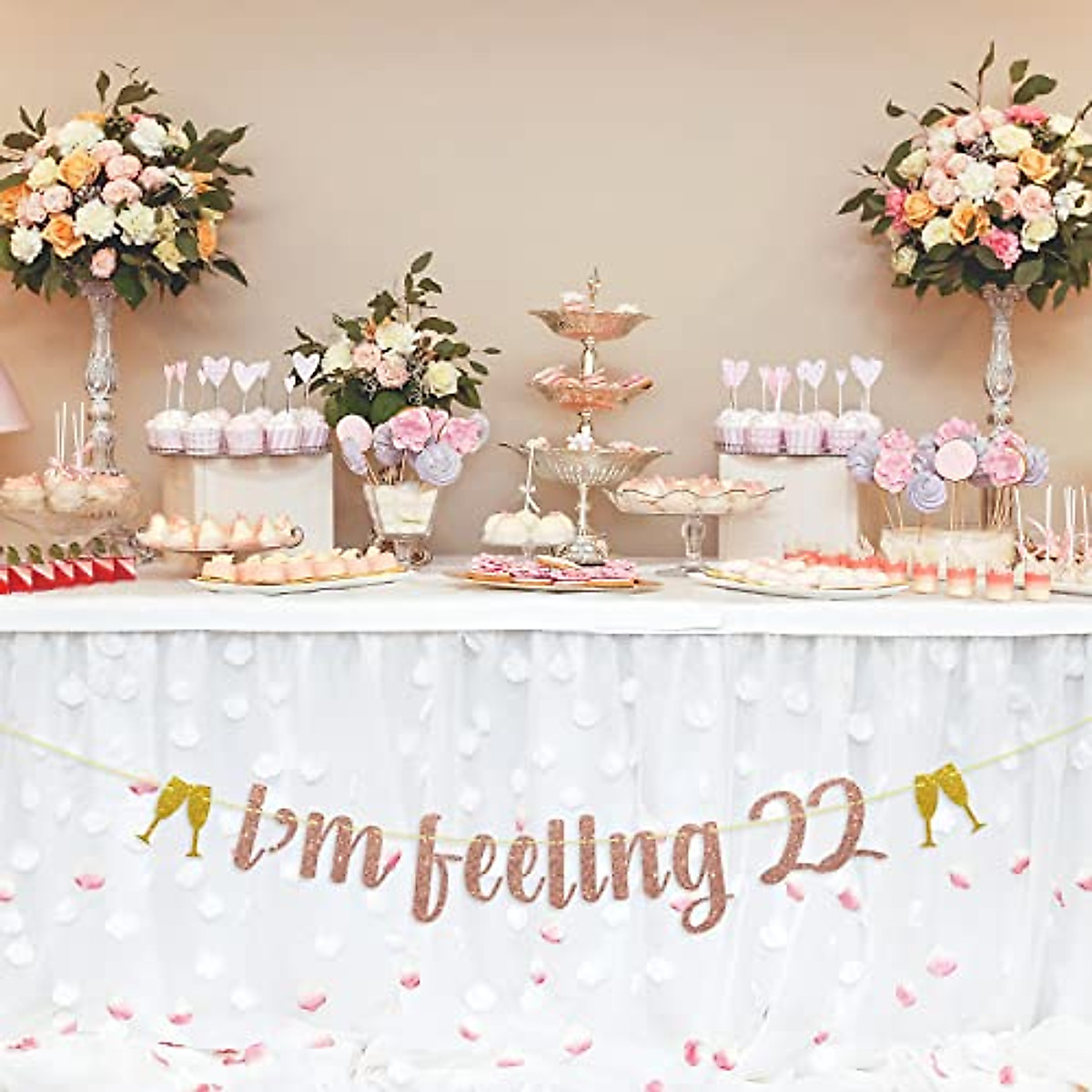 Rose Gold Glitter I'm Feeling 22 Banner, Happy 22nd Birthday Banner, 22nd Birthday Decorations, 22nd Birthday Party Supplies