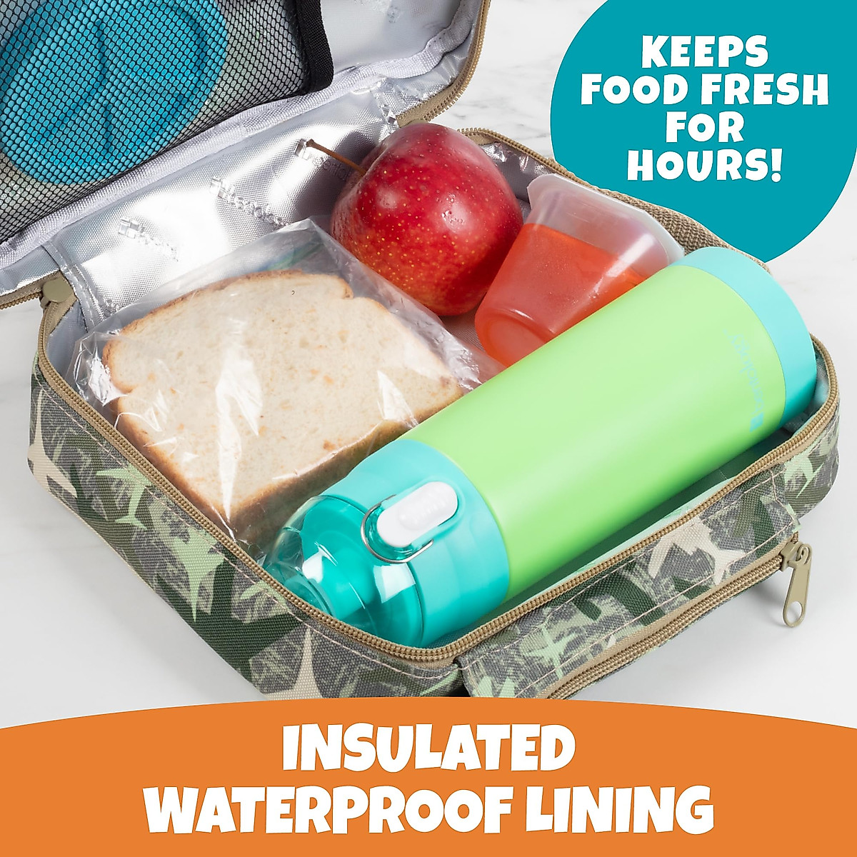 Insulated Lunch Box w Snack Pocket & Water Bottle Holder-Boys or Kids Jets School Lunchbox Tote Keeps Food Hotter or Colder Longer- Reusable Bag Fits Most Bento Boxes, Ice Packs- Back To School