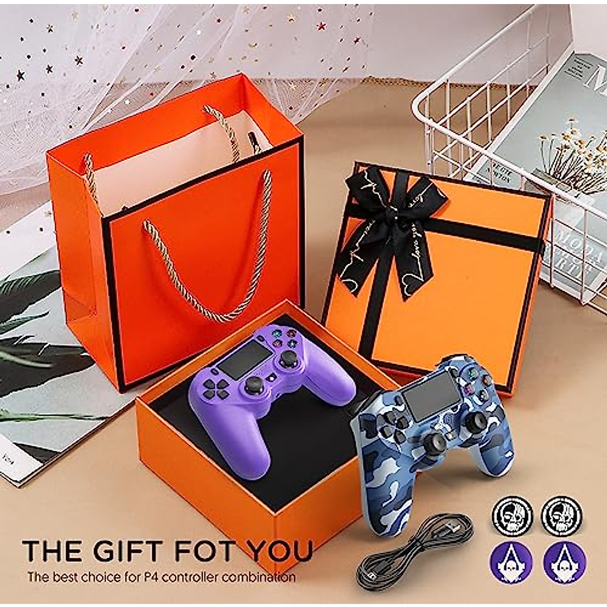 ASLDPUO 2 Pack Wireless Controller Compatible with Playstation 4/Slim/Pro/PS4，with Double Shock/Stereo Headset Jack/Touch Pad/Six-axis Motion Control