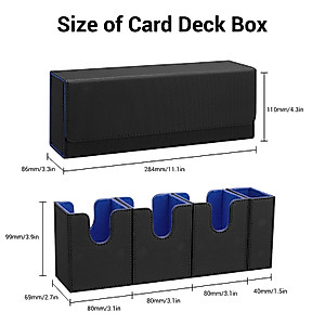 FOTEEMO Card Deck Box For MTG, 4 in 1 Commander Deck Box Deck Box With Dice Tray Trading Card Deck Storage Box Holding 300+ Sleeved Cards Yugioh Deck Box (Black and Blue)