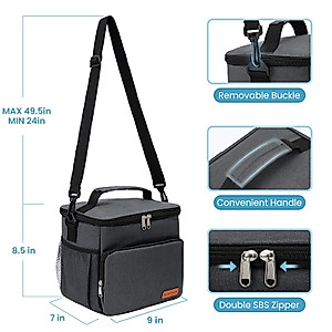 BAGSVIEWER Large Insulated Lunch Box for Men & Women, Reusable Lunch Bag for Work Office Picnic, Leakproof Cooler Bag with Adjustable Shoulder Strap (Grey, 12L)