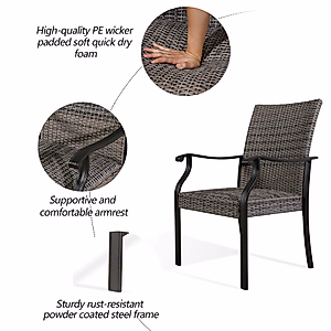 Ulax furniture Outdoor Wicker Dining Armchairs with Padded Quick Dry Foam, Set of 2, Patio Modern Rattan Chairs