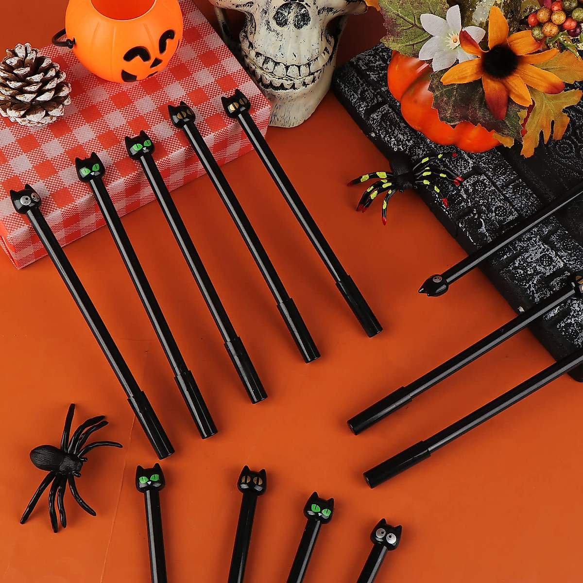 Moodaily 33 Pieces Halloween Gel Ink Pen Cute Cartoon Black Cat Gel Pens 0.5 mm Black Ink Writing Pen for Halloween Party Favor Office Supplies