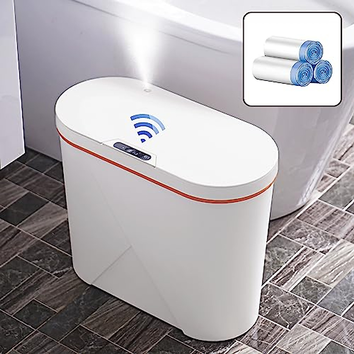 Automatic Trash Can with Essential Oil Diffuser,4 Gallon bathroom trash cans with lid,Touchless Trash Can Bedroom,Small Smart Trash Can Motion Sensor,Slim Garbage Can Bin White Waste Basket (USB)