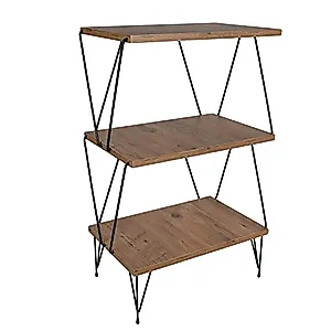 The Urban Port Tup 30-Inch Modern Rectangular 3-Tier Etagere Wood Storage Rack, Metal Frame and Legs, Natural Brown