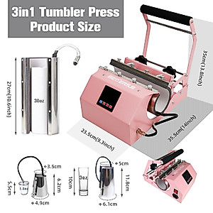 BetterSub 3in1 Tumbler Mug Heat Press Machine 30 OZ 20 OZ 16 OZ Sublimation Straight Skinny Tumbler Mug 3 OZ 1.5 OZ Shot Glass,11 OZ 15 OZ 16 OZ Sublimation Mug Heat Transfer Pink