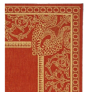 SAFAVIEH Courtyard Collection 4' x 5'7" Red / Natural CY2965 Indoor/ Outdoor--Waterproof Easy--Cleaning Patio Backyard Mudroom Accent--Rug
