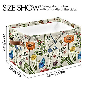Storage Basket Cube Summer Dragonfly Flower Botanical Plant Large Collapsible Toys Storage Box Bin Laundry Organizer for Closet Shelf Nursery Kids Bedroom,15x11x9.5 in,2 Pack