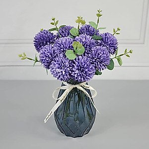 Eternal Blossom 10 Pieces of Artificial Flowers Chrysanthemum Ball Bouquet, Silk Hydrangea Bouquet, Suitable f or Home Garden Party Office Coffee House Decoration(Purple)