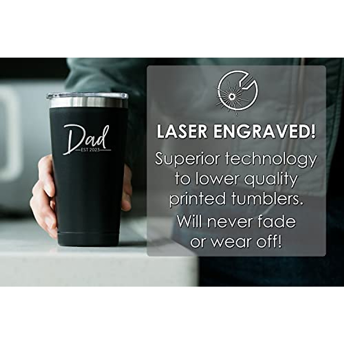 New Dad Gifts for Men - Dad EST 2023, 16 oz Insulated Coffee Tumbler with Lid - First Time Dad Gifts for Fathers Day - Gifts for New Dad - New Parents Gifts for Dads Ideas - Dad Tumbler Cup - Black