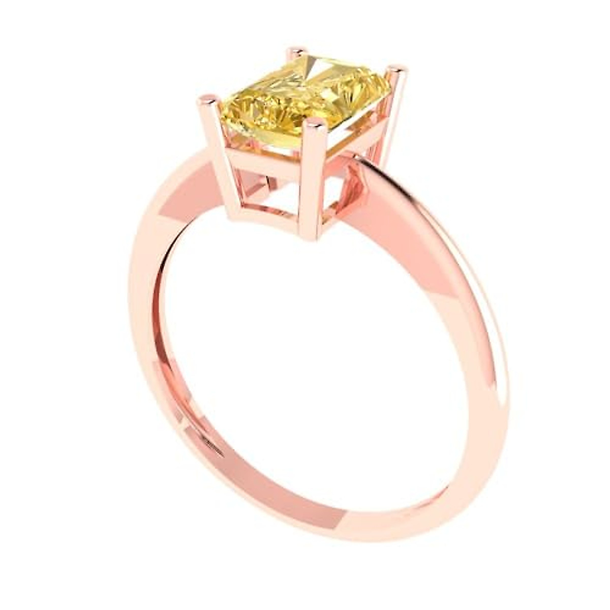 Clara Pucci 1.0 ct Radiant Cut Solitaire Canary Yellow Simulated Diamond Bridal Designer Anniversary Engagement Ring Real 14k Rose Gold