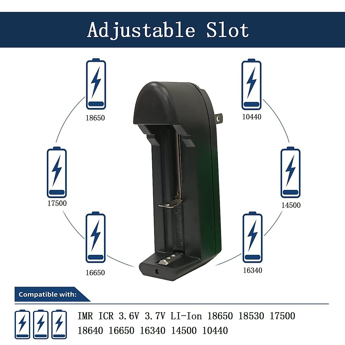 Smart 18650 Wall Charger 3.7V Single Slot Rechargeable Battery Charger for 18650 18350 16340 14500 14000 Li-ion Battery