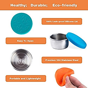 Salad Dressing Container To Go, 4x1.6oz Stainless Steel Condiment Containers with Lids, Premium Silicone, Leakproof and Reusable Small Containers with Lids