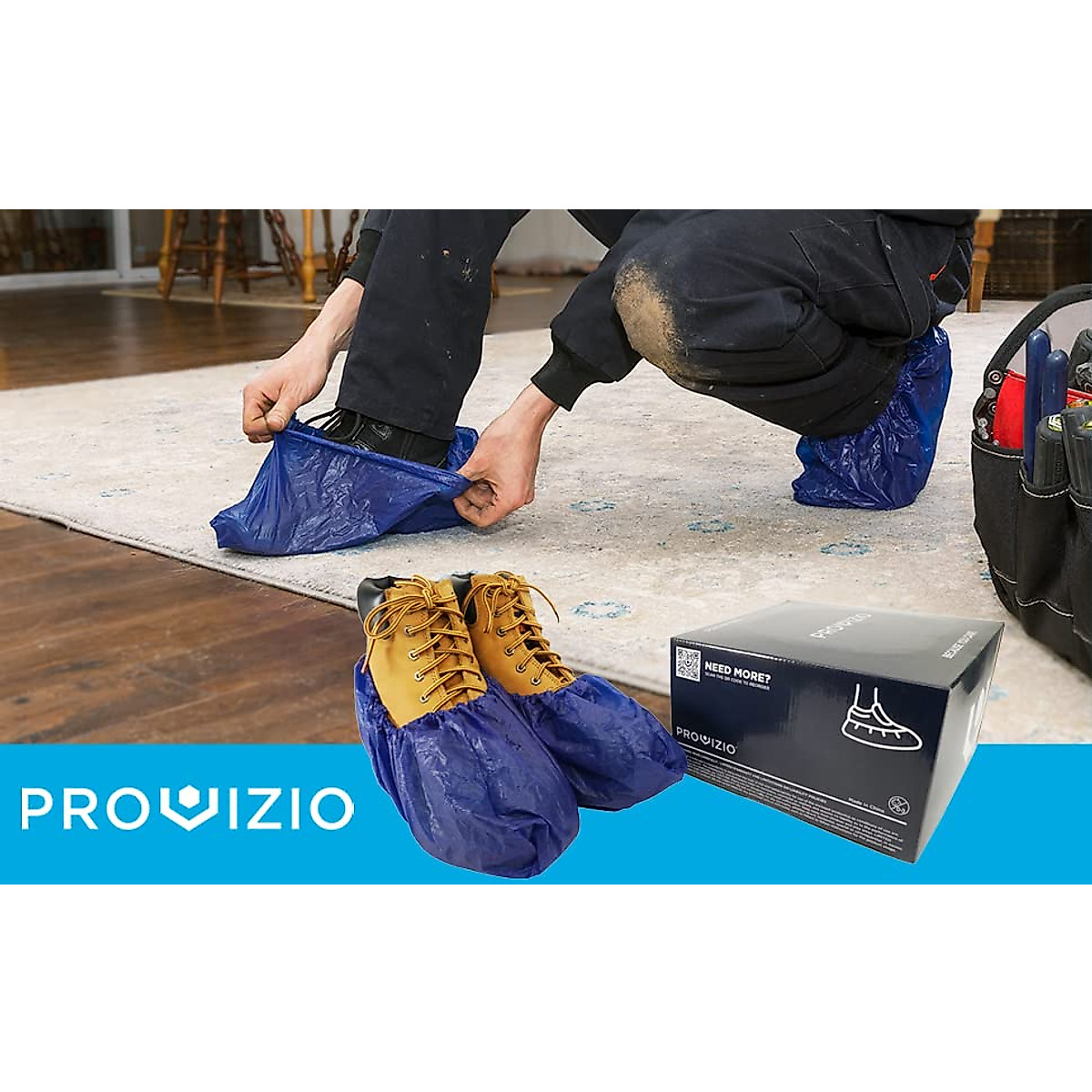 Provizio Supply Waterproof Shoe Covers Disposable Non Slip Extra Large Boot Cover Dark Blue - (40 Pairs)