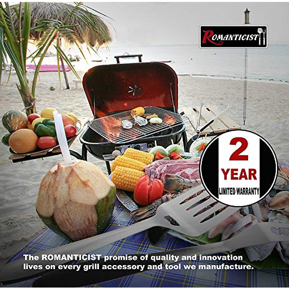 ROMANTICIST 5pc Heavy Duty Grill Accessories for Top Chef - Professional Grill Tools Set & Basic BBQ Tools for Backyard Restaurant Outdoor Kitchen - Deluxe Grill Gift for Dad on Father’s Day Birthday