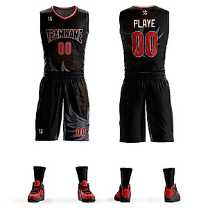 Custom Gradient Basketball Jersey Kit Printed Team Name & Number Personalized Sports Uniform for Men/Youth, Sleeveless, Black, One Size